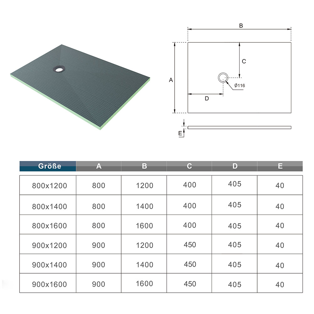 Aica 1200x900mm Wet Room Shower Tray Kit With Waste Various Sizes 40mm ...