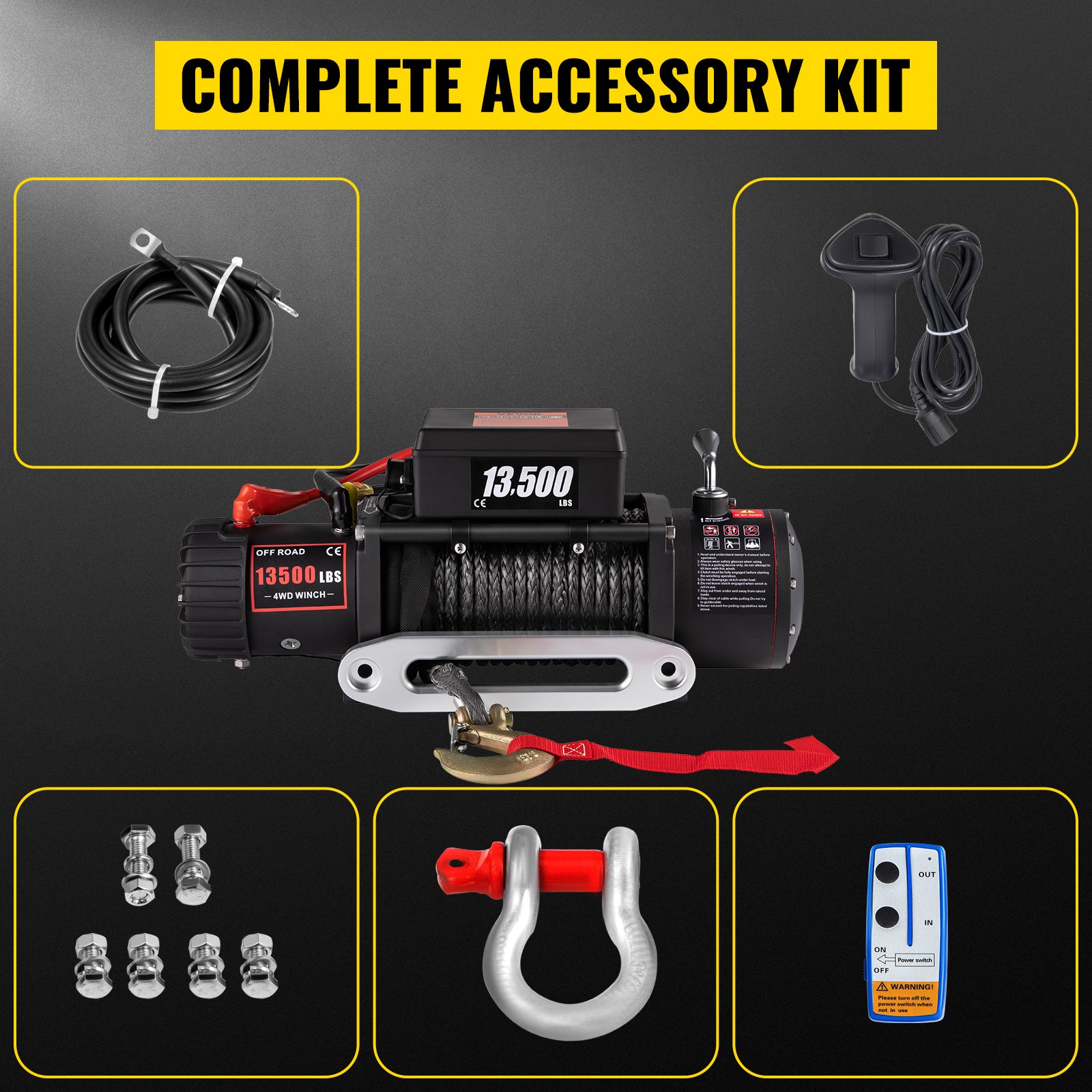 VEVOR Verricello Elettrico per Camion da 6123,5 kg 12V per ATV Corda ...