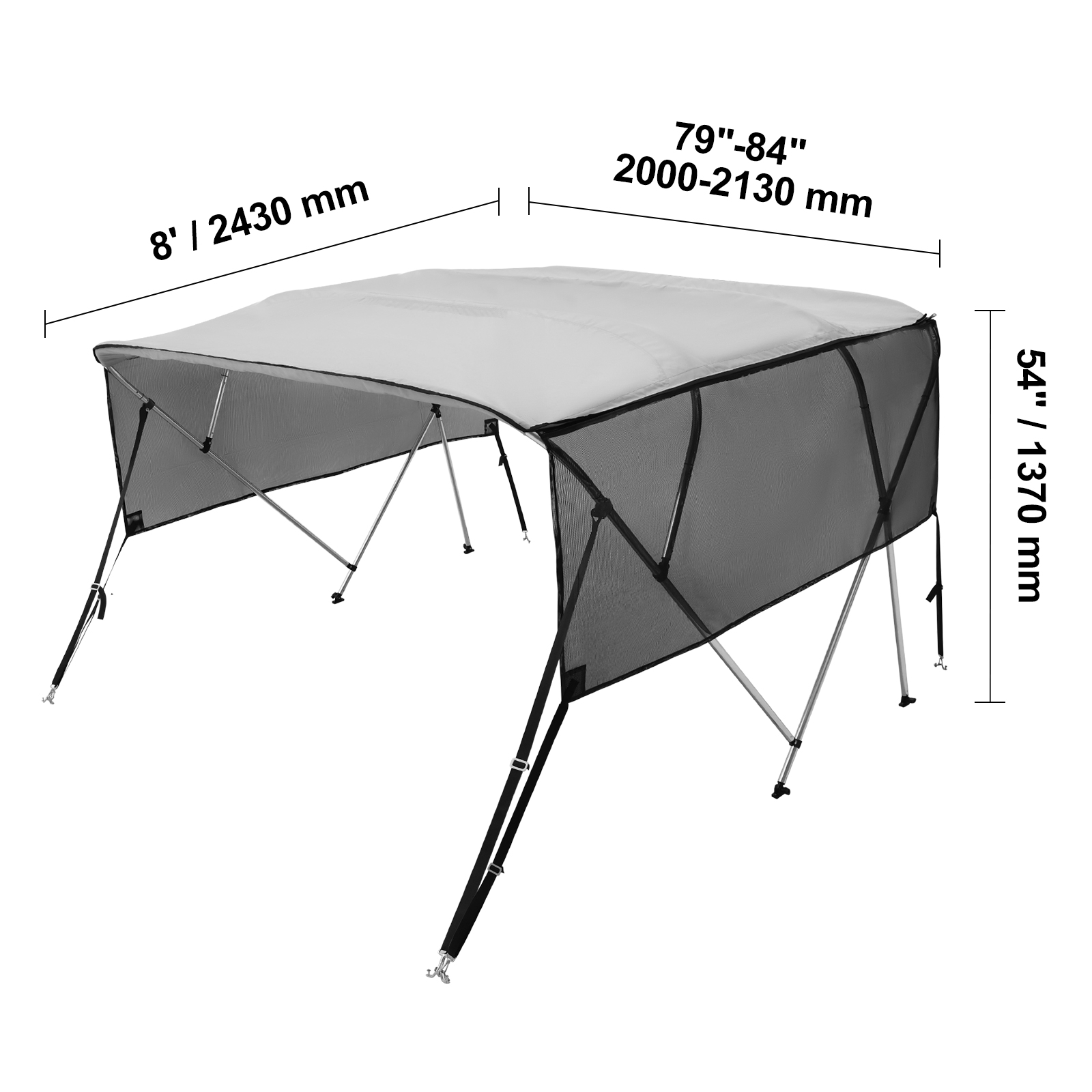 VEVOR Bimini pour Bateau a 4 Arceaux 243x137x200-213 cm Taud de Soleil ...