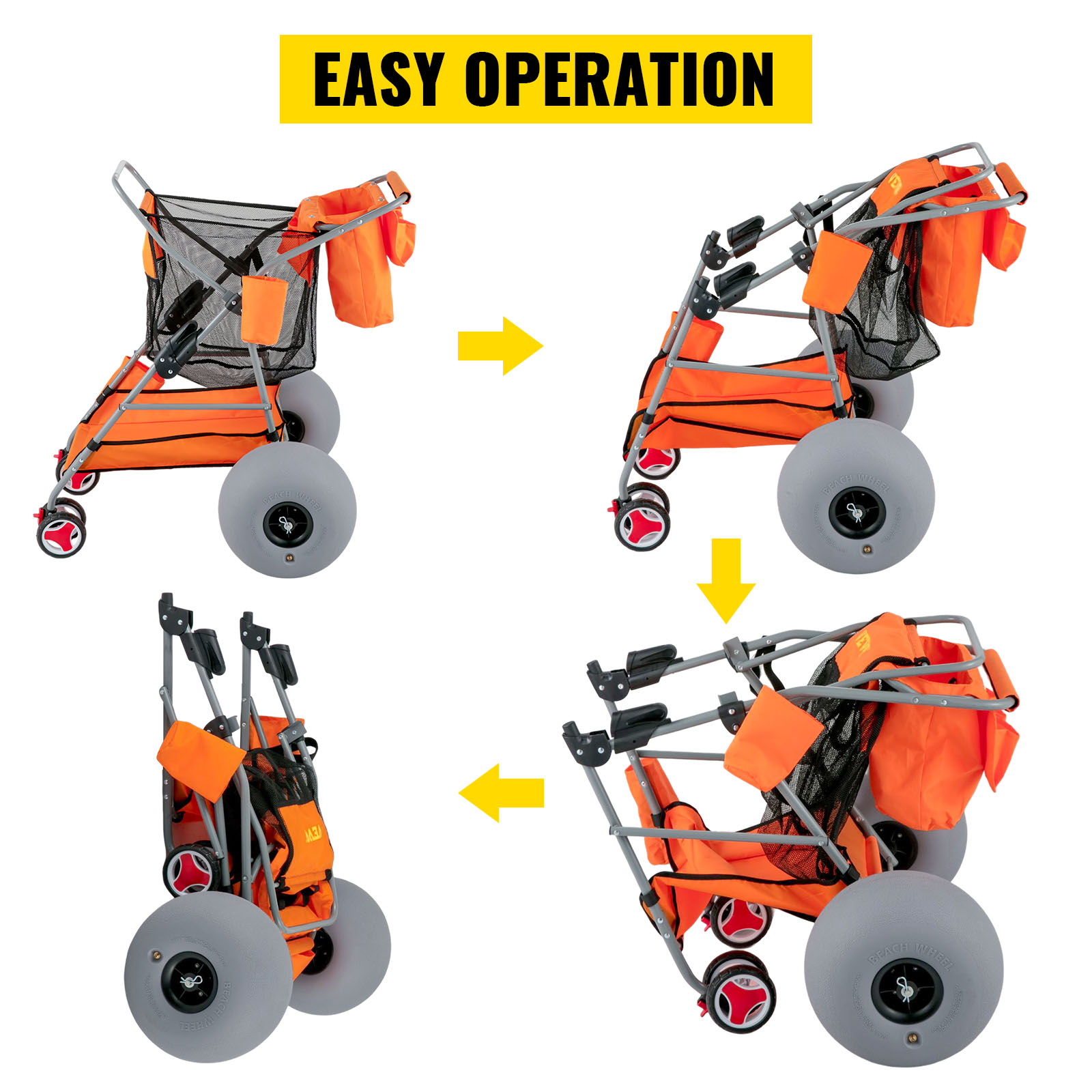 VEVOR Chariot de Plage Pliable Roues Gonflables Chariot de Jardin Tout ...