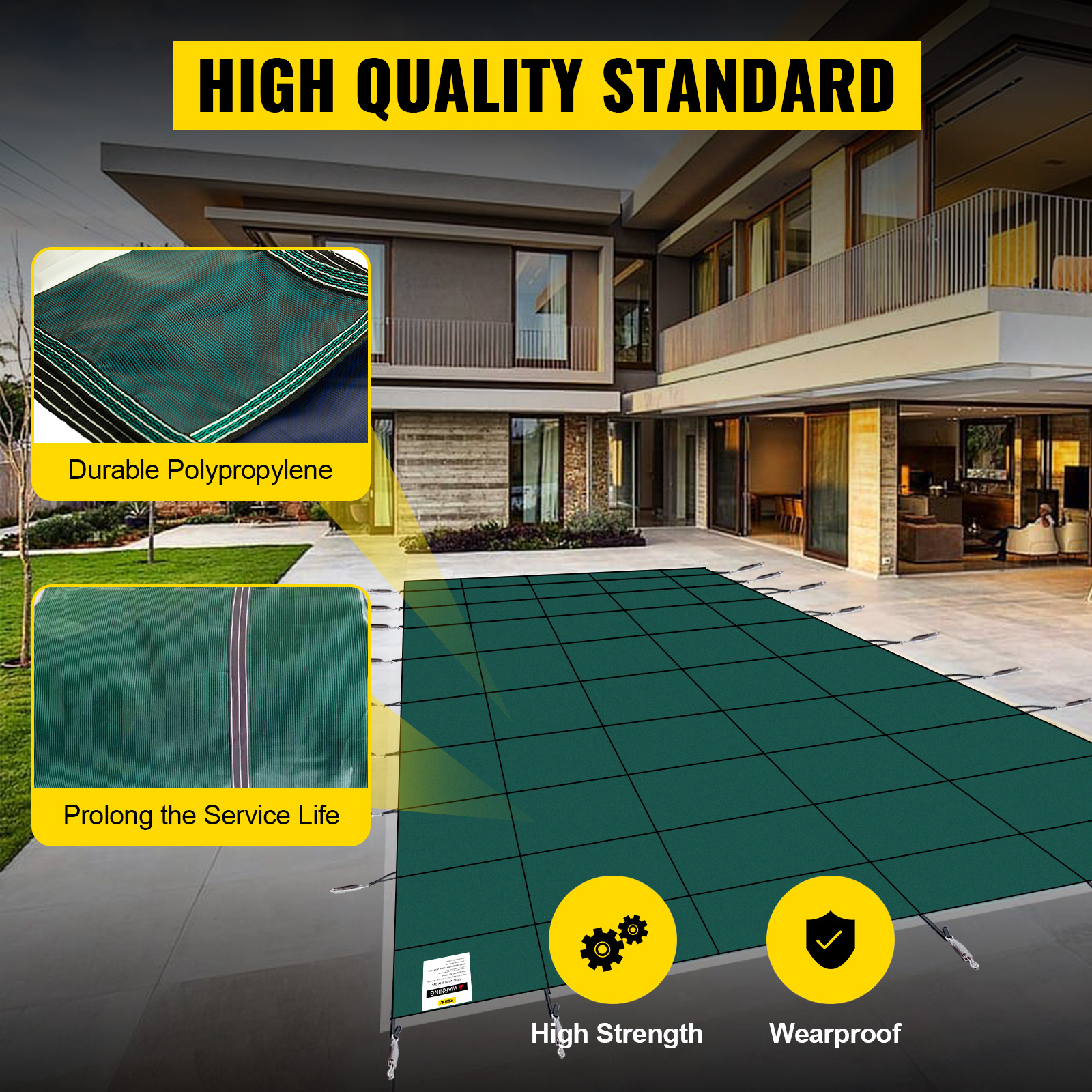 Rectangular Safety Mesh Swimming Pool Cover 18X36 FT Green Winter Outdoor