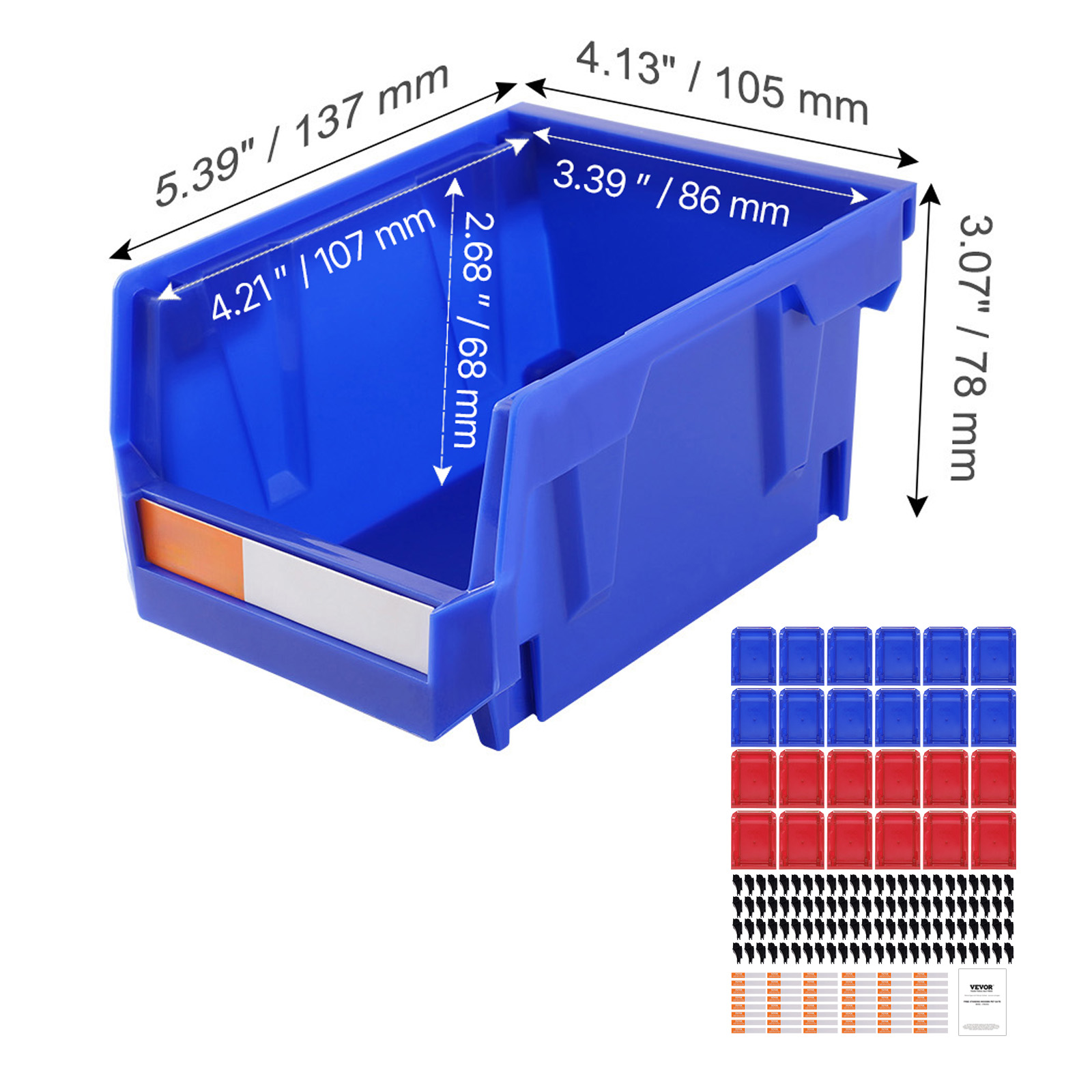 VEVOR Plastic Storage Bin, (5-Inch x 4-Inch x 3-Inch), Hanging ...