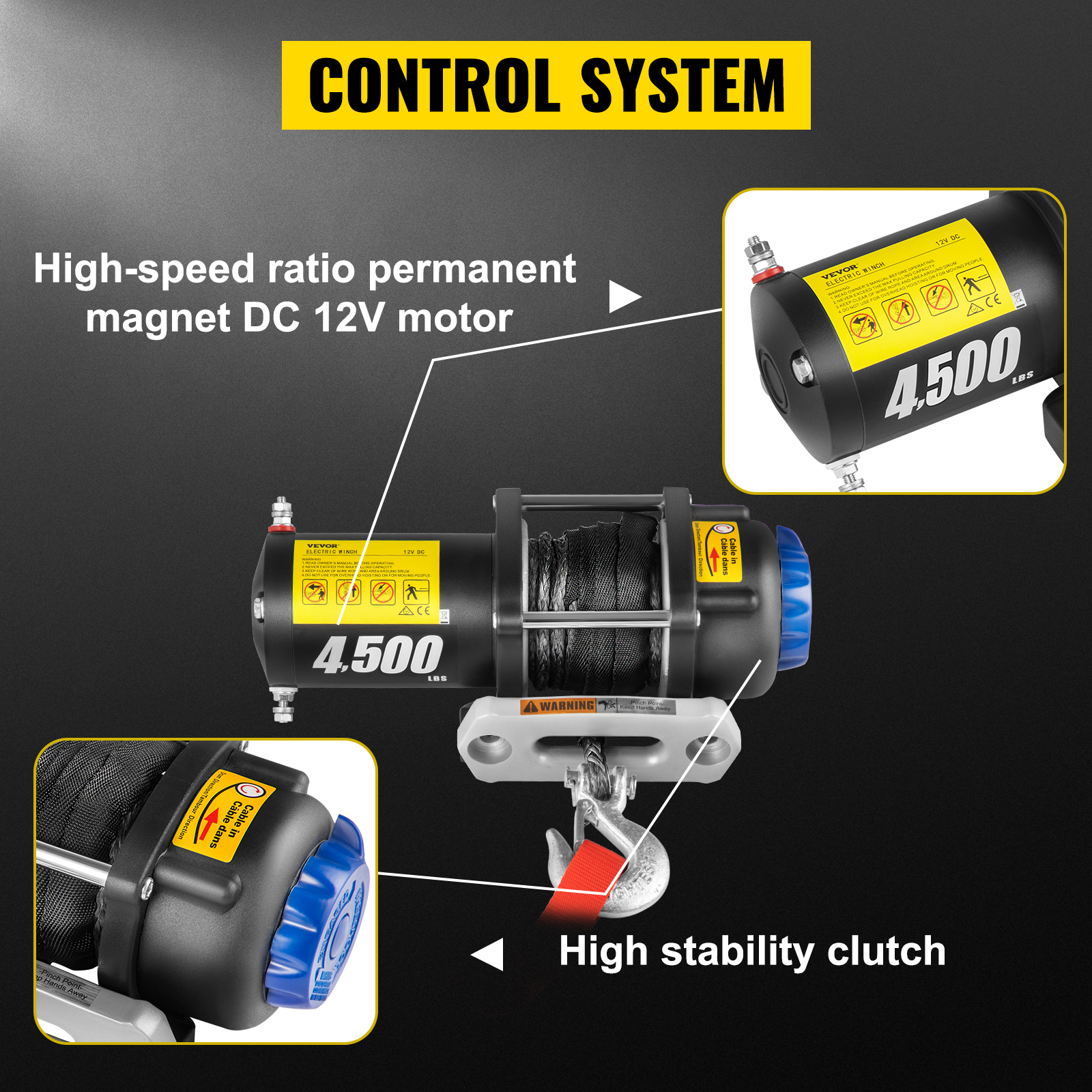 VEVOR Verricello Elettrico con Telecomando 2 KW 12 V Corda Sintetica ...