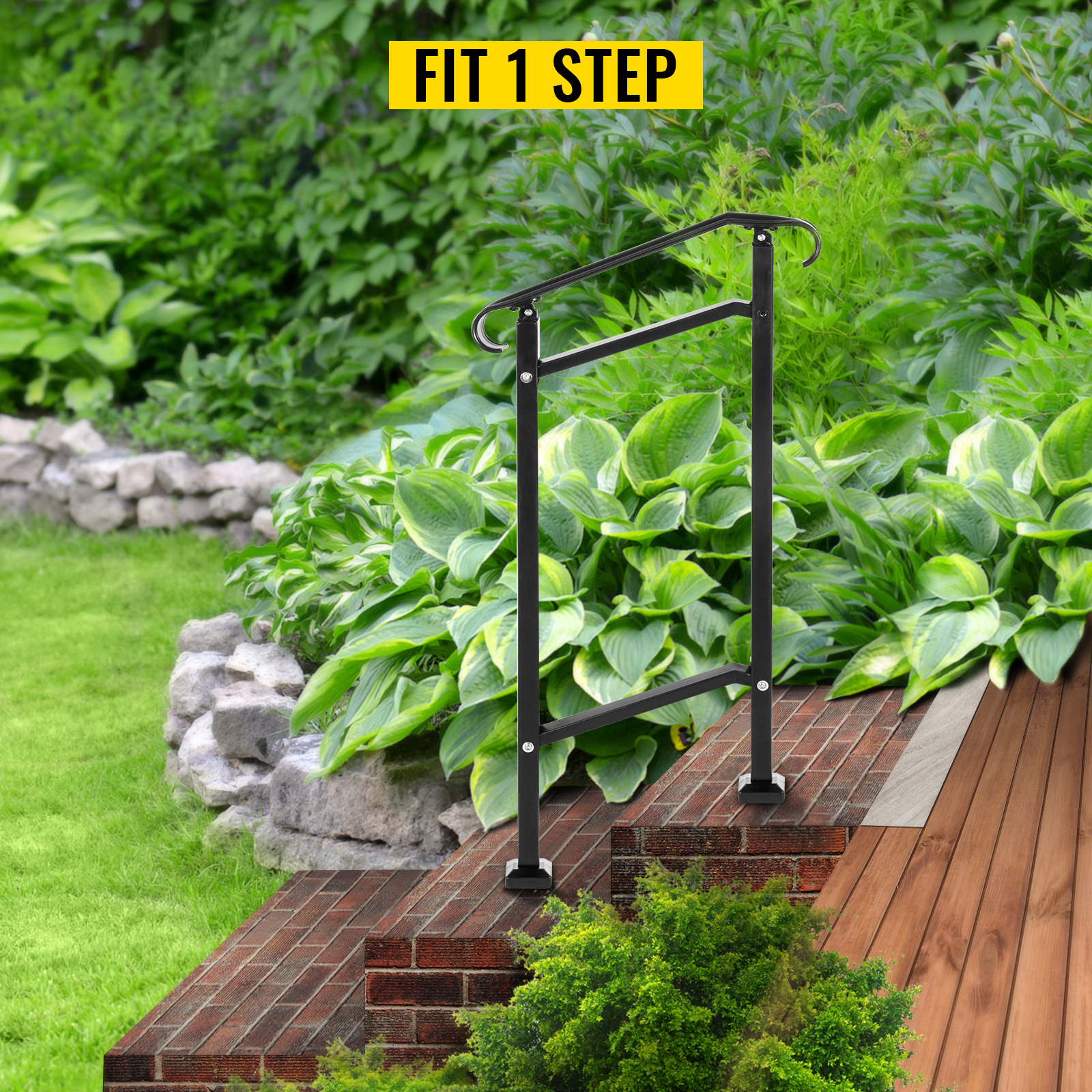 VEVOR Wrought Iron Handrail, Fit 1 or 2 Steps Outdoor Stair Railing ...