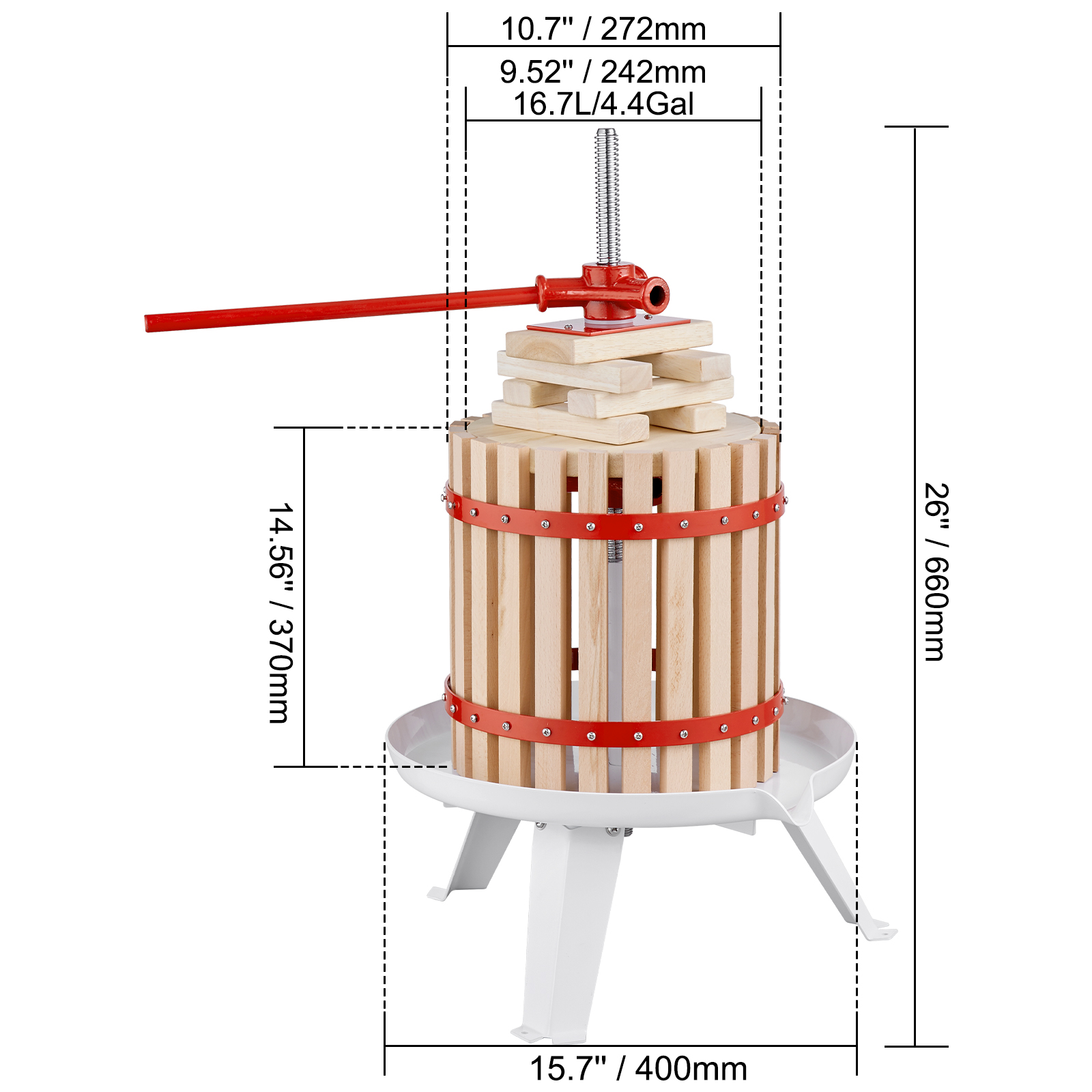 VEVOR Torchio per Vini di Frutta 18 Litri 4,75 Galloni Torchietto ...