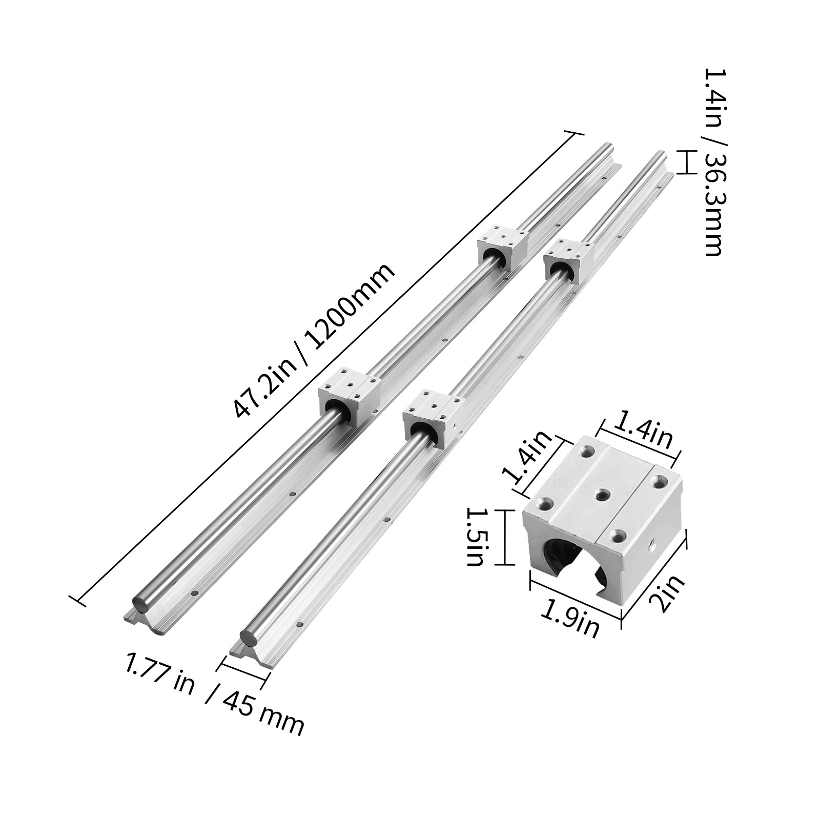 Mophorn SBR20 1200mm Linear Guide Rail Set, 2PCS 47.2"/1200mm Rails ...