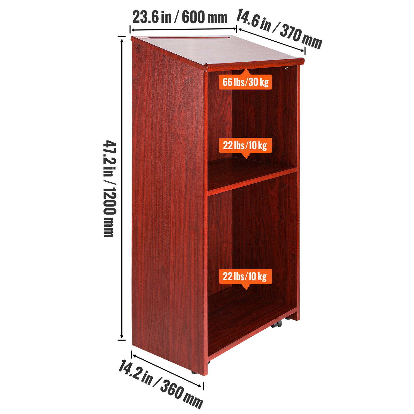 VEVOR Podium Stand, 47 in Hostess Stand with 4 Rolling Wheels, Wood ...