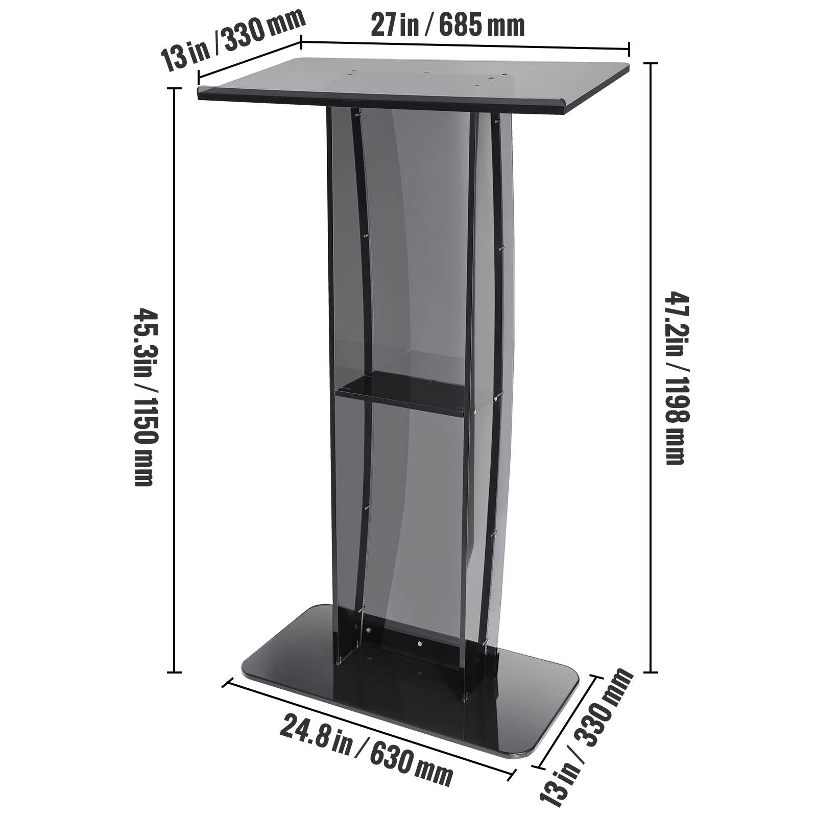 VEVOR Acrylic Podium, 47" Tall, Acrylic Podium Stand with Wide Reading ...