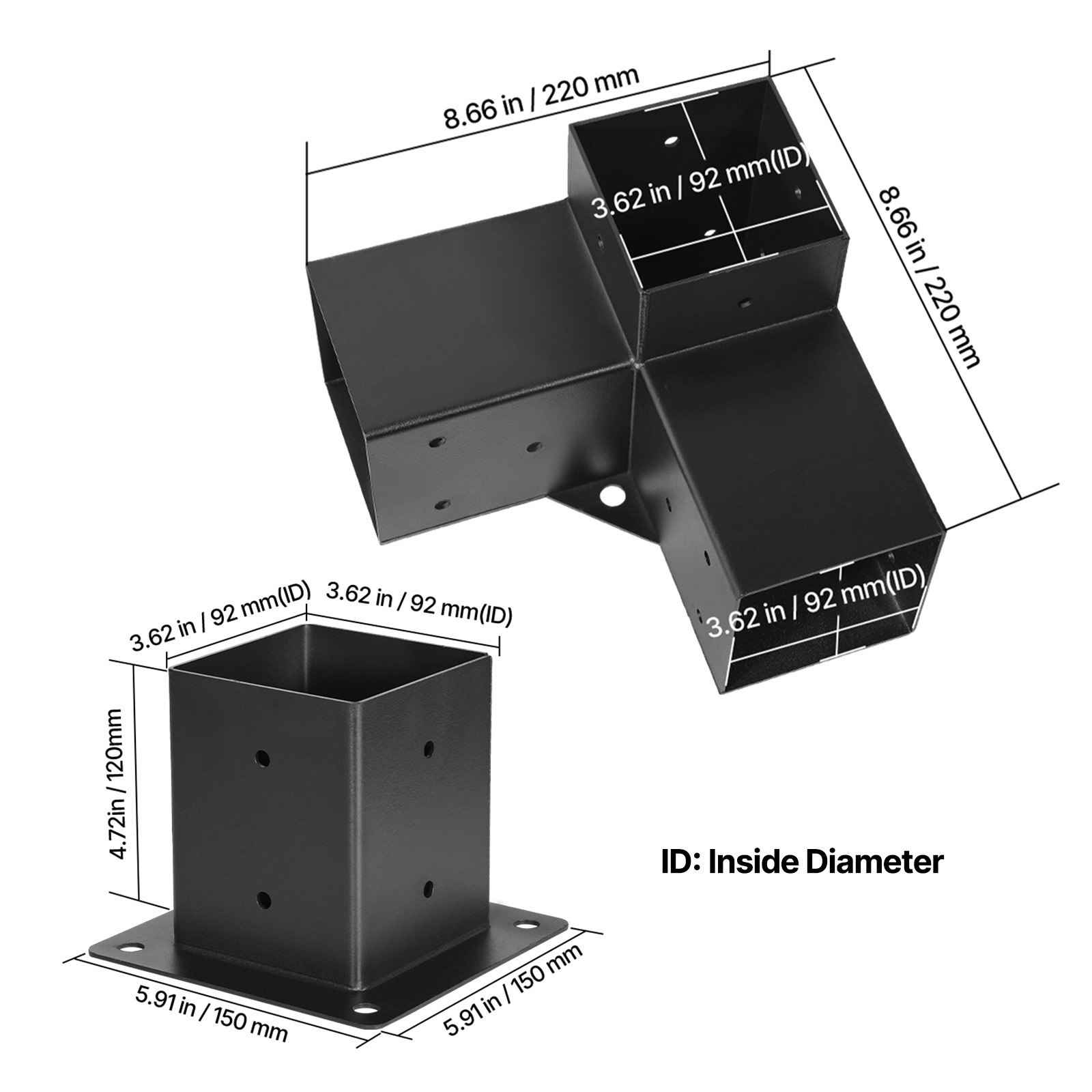 VEVOR 8er-Set Pfostenverbinder aus 2 mm dicken Stahlplatten Pfostenecke ...