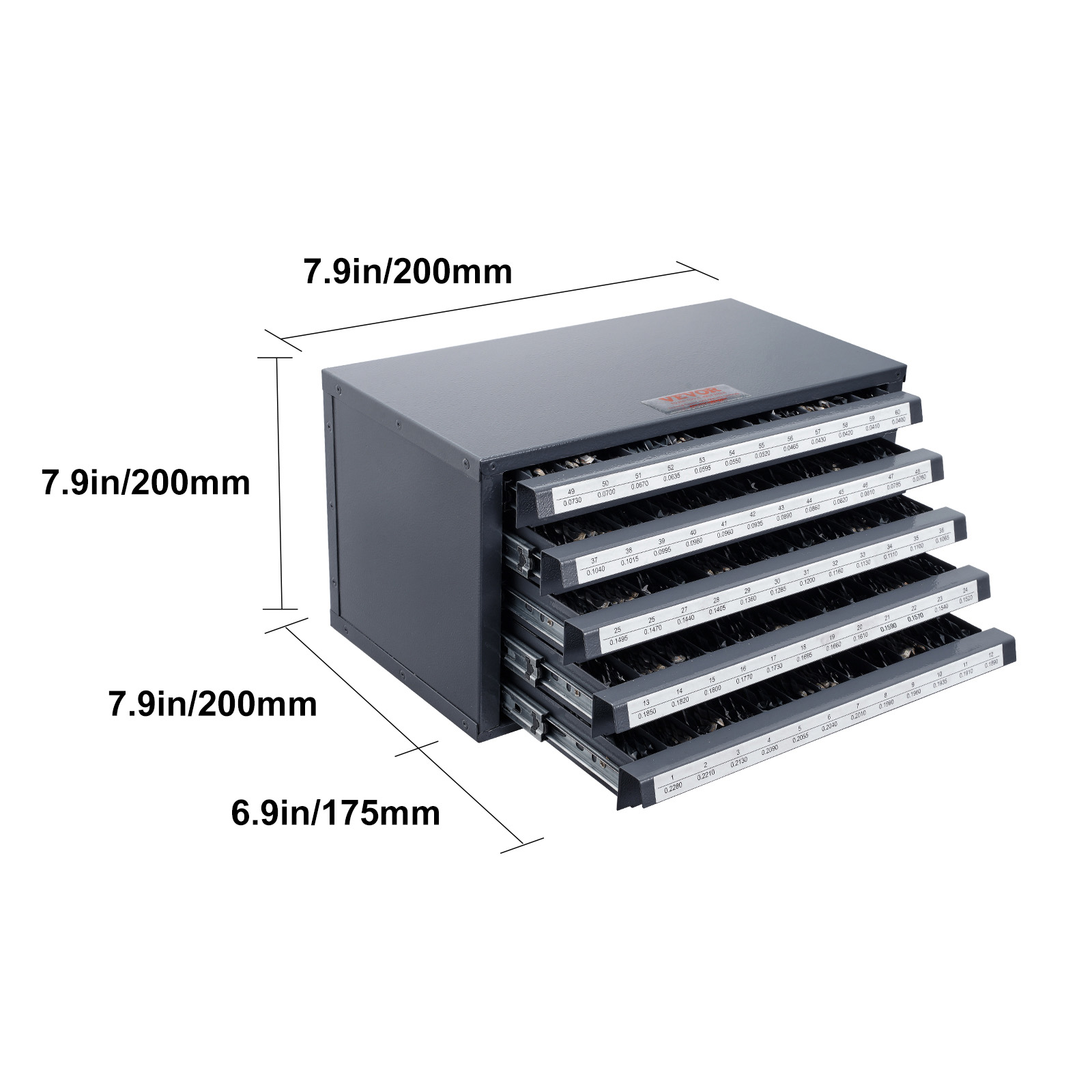 VEVOR Drill Bit Dispenser Cabinet, Five-Drawer Drill Bit Organizer ...