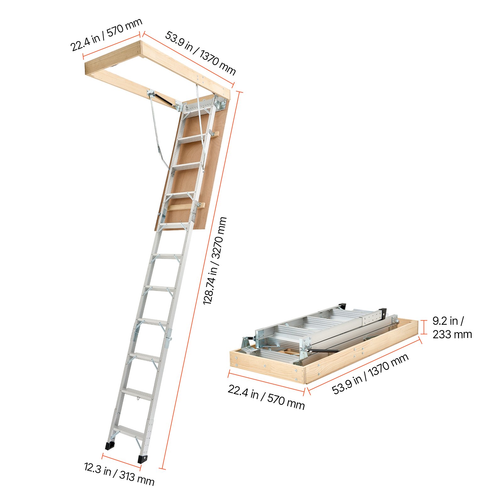 VEVOR Echelle de Grenier, Capacite Charge 170 kg, Escalier de Grenier Escamotable, Hauteur ...