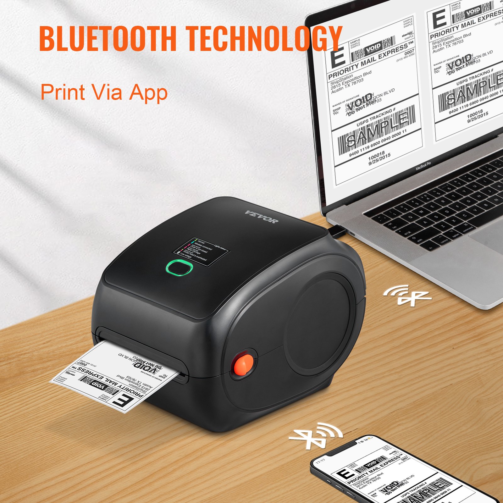 VEVOR Thermo Etikettendrucker Thermodrucker Labeldrucker Bluetooth USB ...