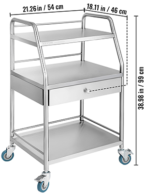 VEVOR Labor-Servierwagen 3-lagiger Rollwagen aus Edelstahl ...