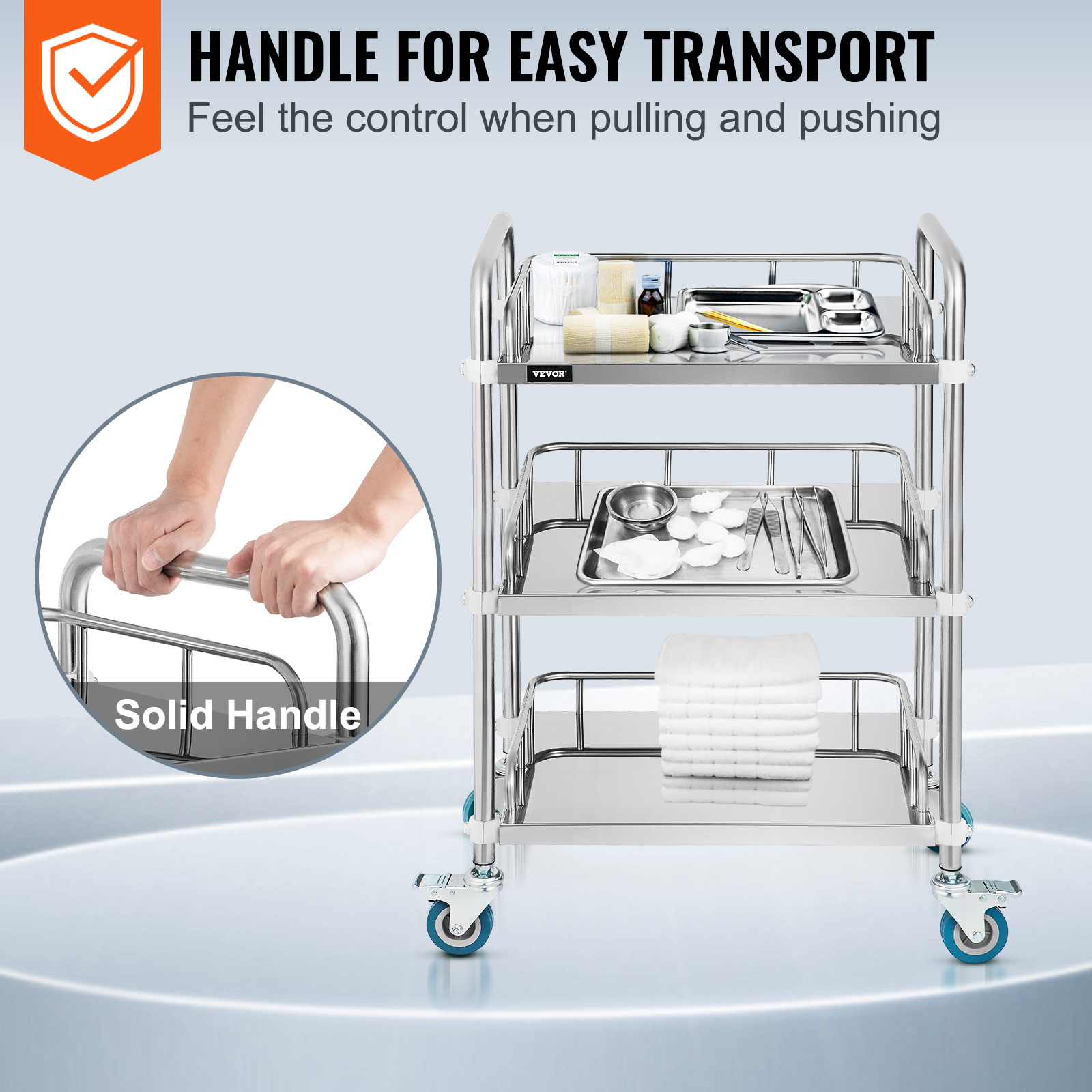 VEVOR Chariot de Laboratoire a 3 etages,Chariot de Service 856639cm ...