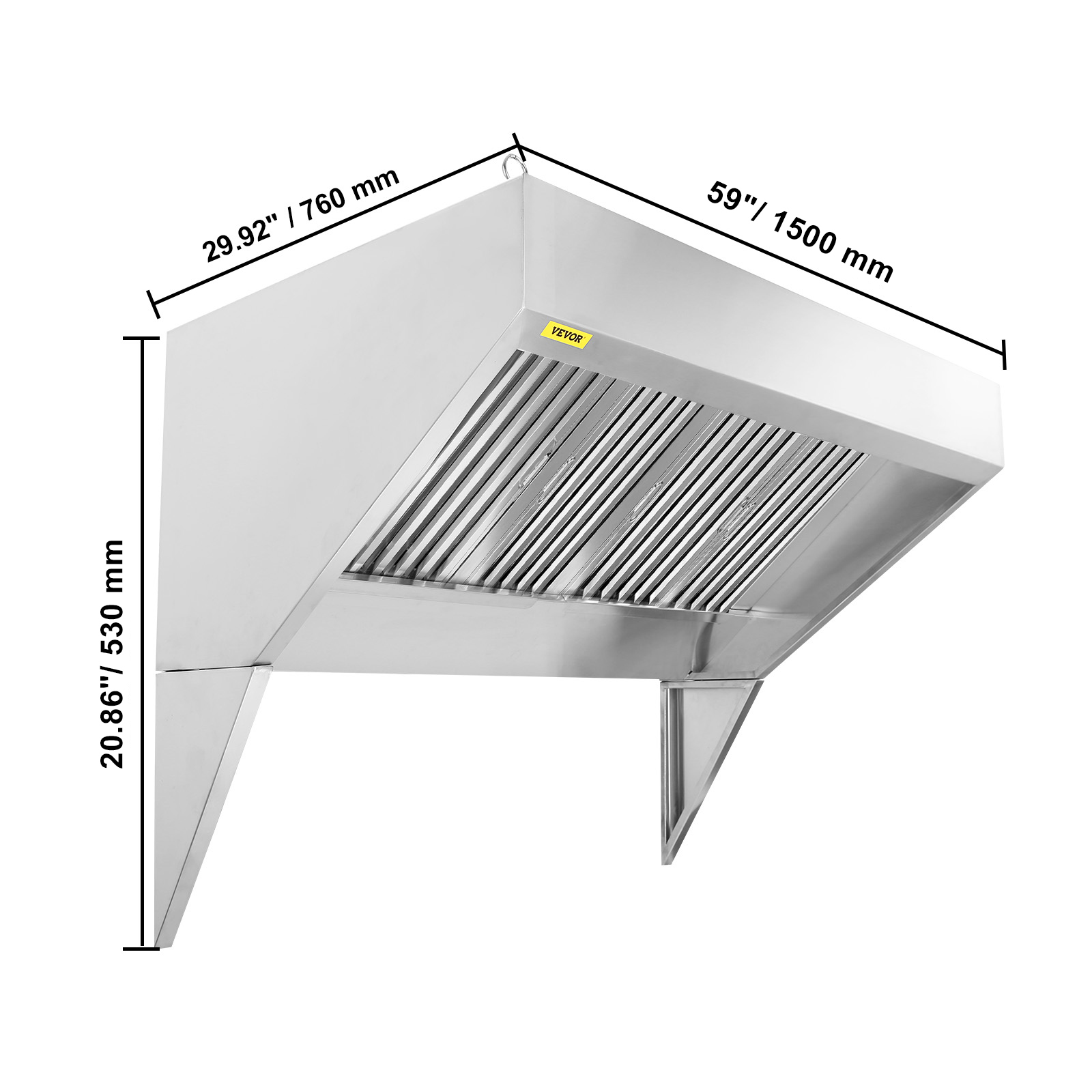 VEVOR Commercial Exhaust Hood, 5FT Food Truck Hood Exhaust, 201 ...