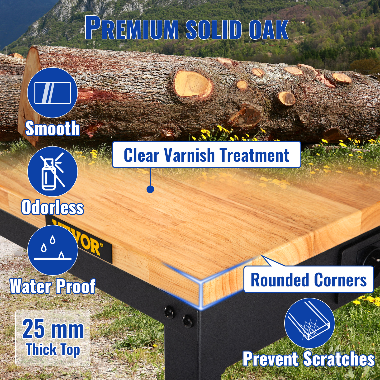 VEVOR Etabli Garage Atelier 122x61x104 cm Table de Travail Hauteur Reglable 79-104 cm, Etabli ...