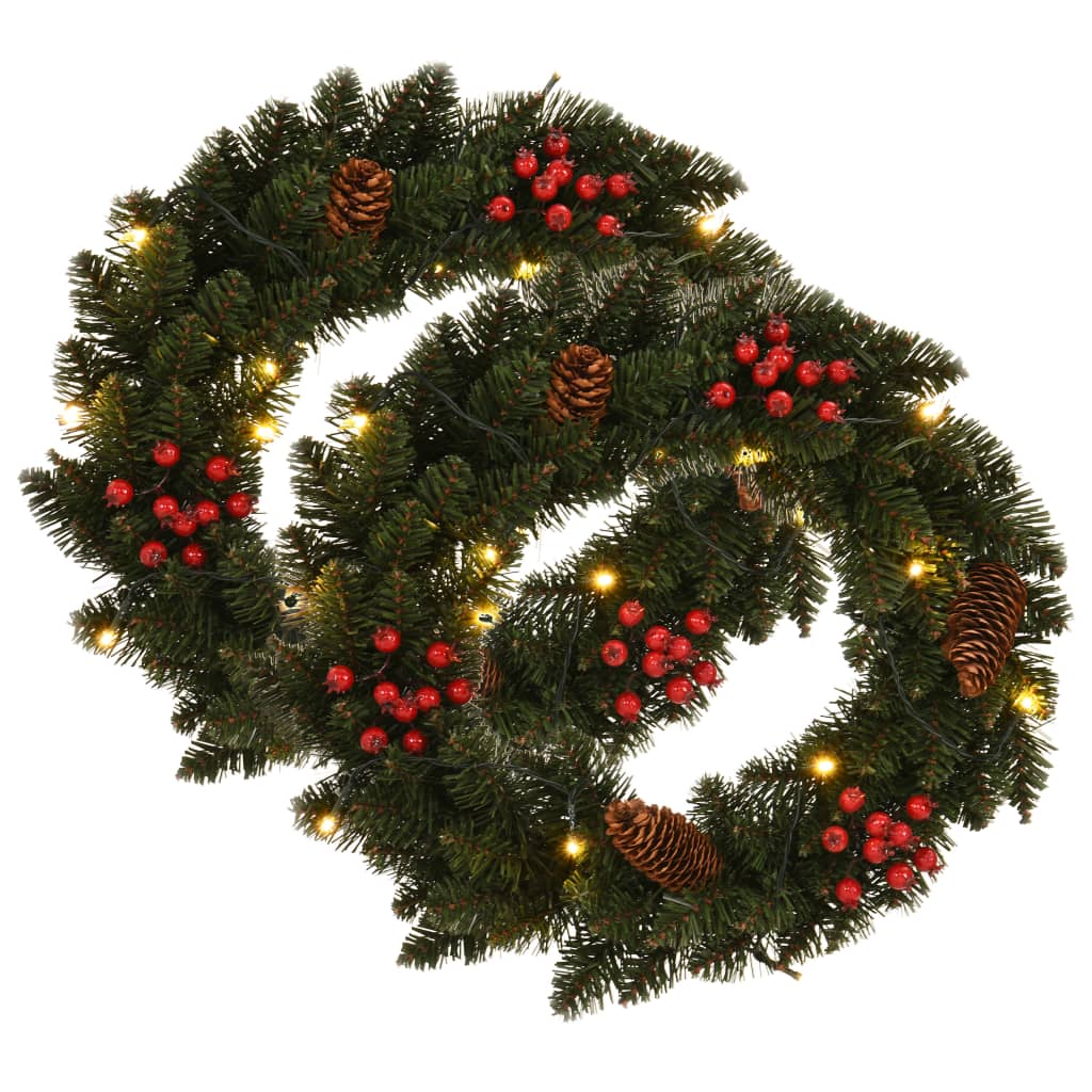 vidaXL Coronas navideñas 2 unidades con adornos verde 45 cm - Verde