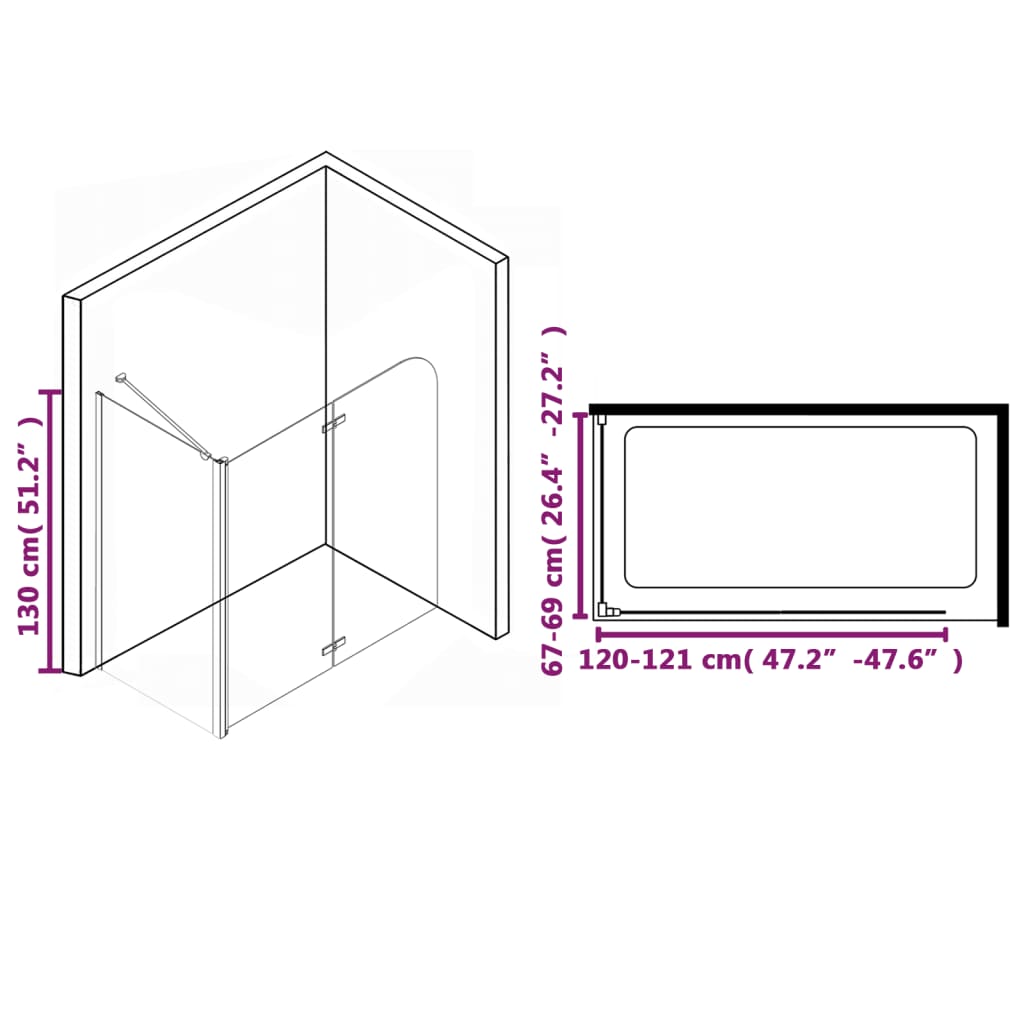 vidaXL Doppelte Faltbare Duschkabine ESG 120 x 68 x 130 cm