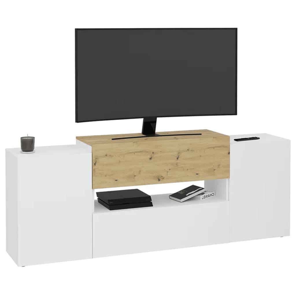 TV/Hi-Fi Unit Cabinet 182x33x70.2 cm White and Artisan Oak FMD