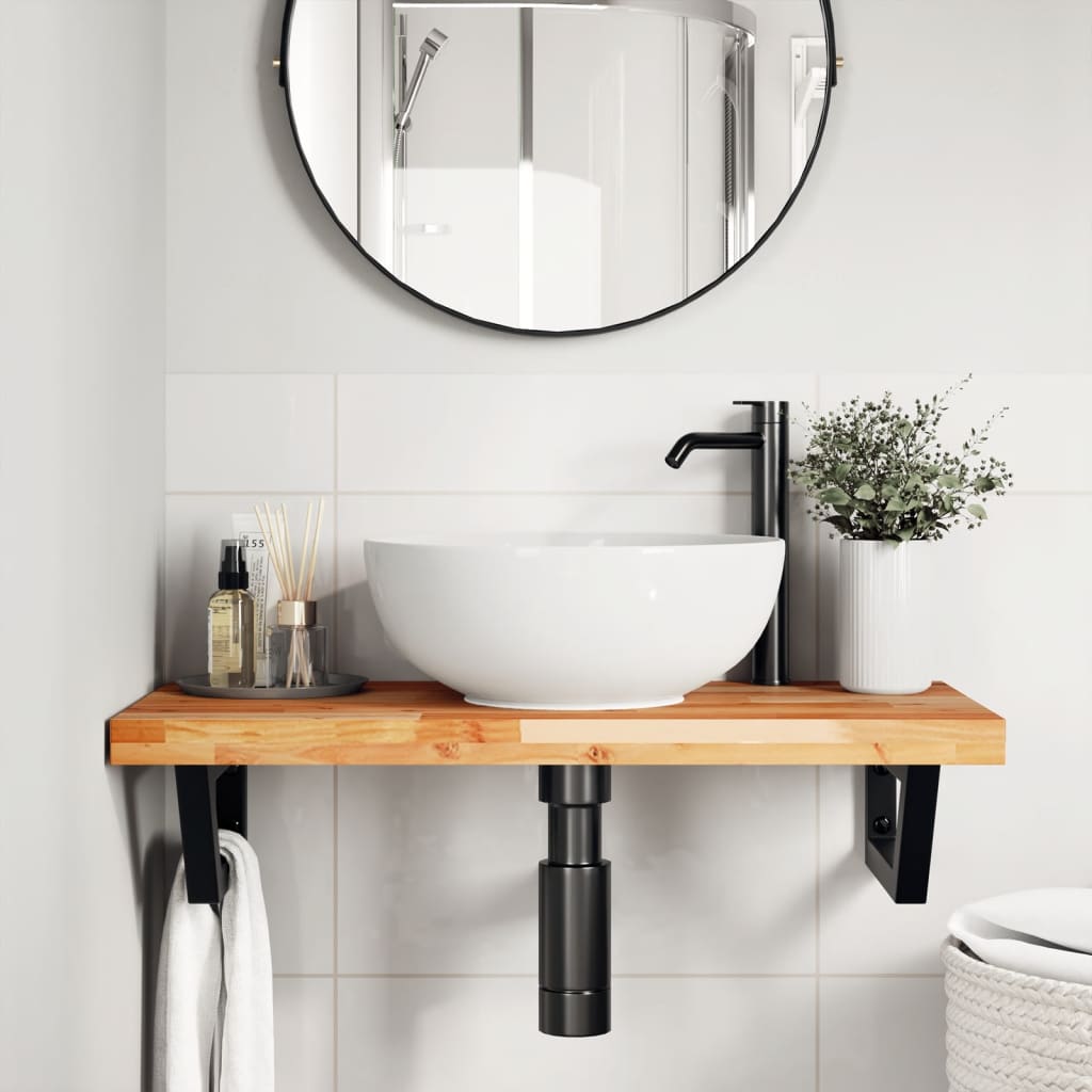 Basin Shelf Wall Mounted Steel and Solid Wood Acacia vidaXL
