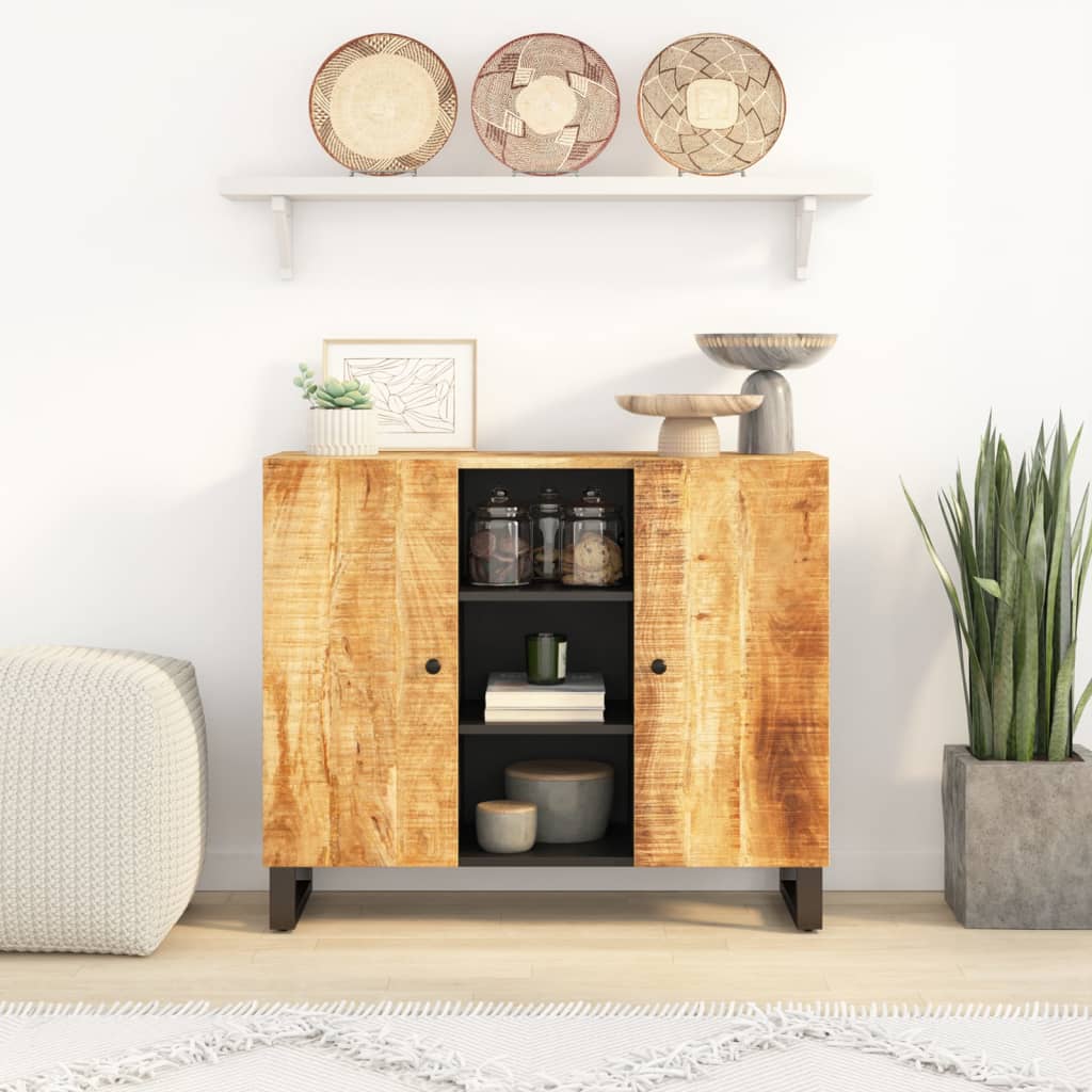 Sideboard mit 2 Turen Sideboard Kommode Kuchenschrank Aufbewahrungsschrank 90x33x75 cm Massivholz Mango NNDG4211 BonneVie