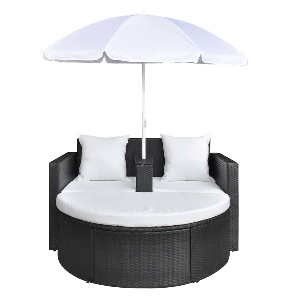Lit de jardin avec parasol Noir Résine tressée vidaXL