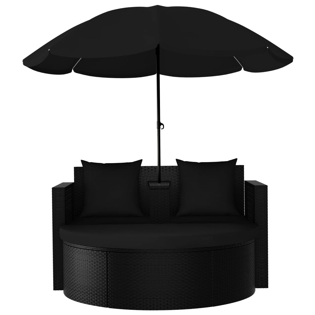 Lit de jardin avec parasol Résine tressée Noir vidaXL