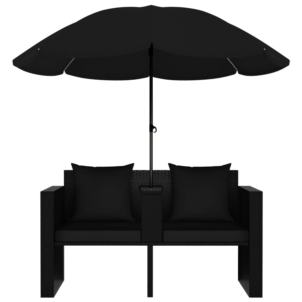 Lit de jardin avec parasol Résine tressée Noir vidaXL