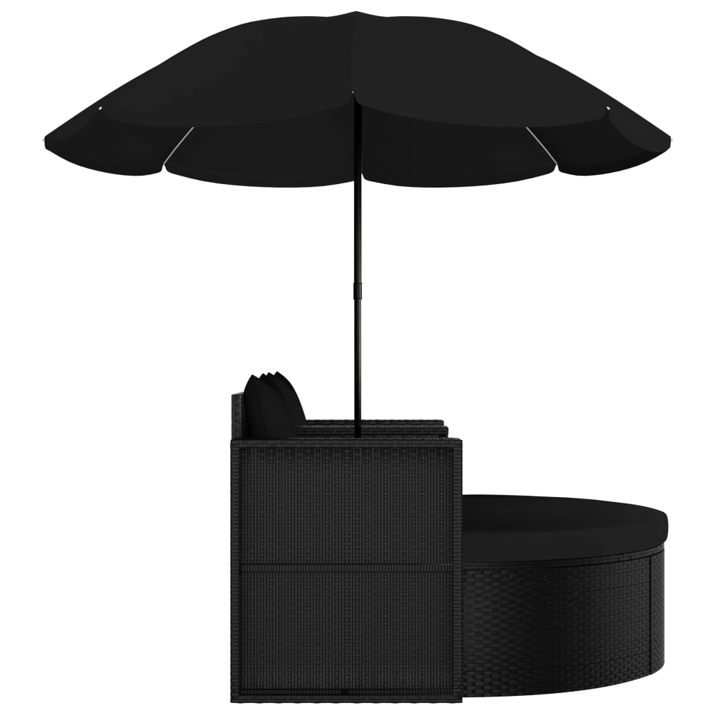 Lit de jardin avec parasol Résine tressée Noir vidaXL
