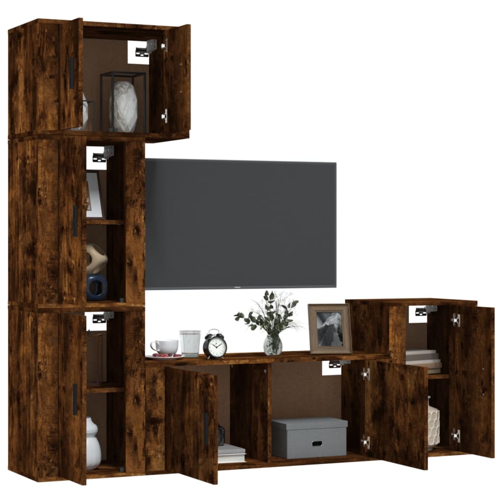 5 Piece TV Cabinet Set Smoked Oak Engineered Wood vidaXL