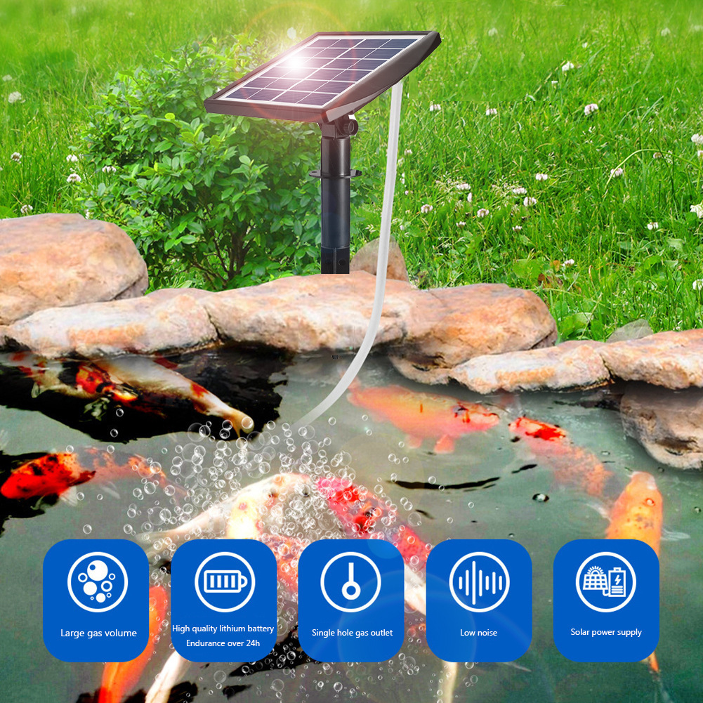 Solar Pond Pump, 2W Solar Pond Pump with 2200mAh Battery, Pond Air Pump ...