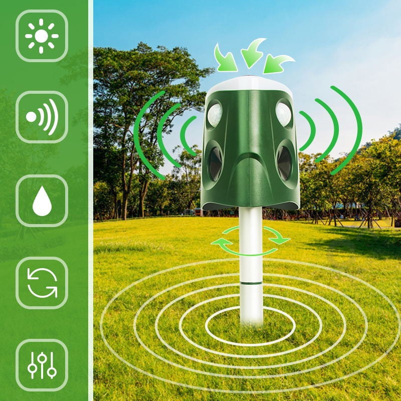 Solar Cat Repeller, 2024 360° Ultrasonic Animal Repeller Outdoor Cat ...