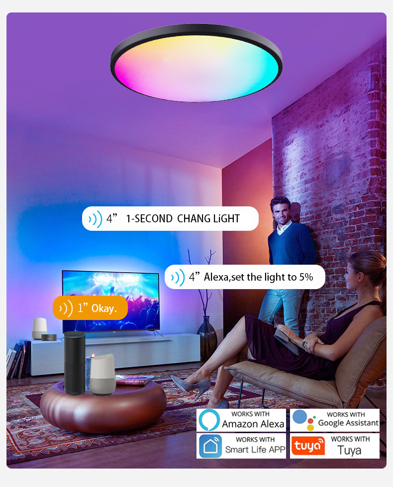 Plafonnier LED intelligent Tuya 220V240V RGB dimmable avec télécommande ...