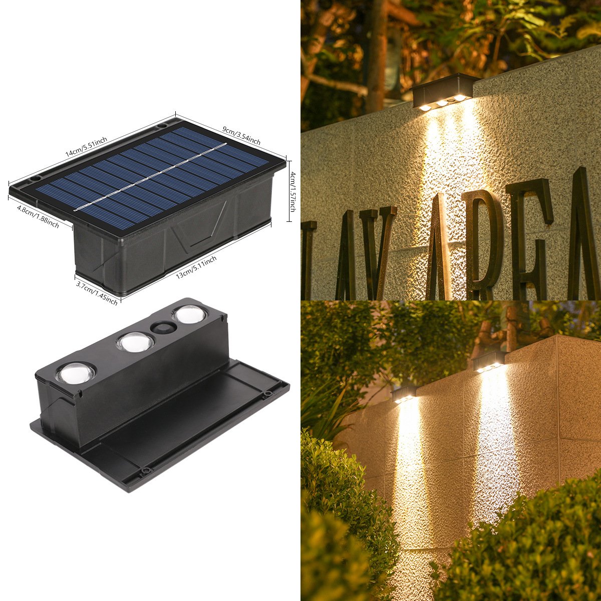 Enowelir Lampes Solaires pour Clôture de Jardin, Lot de 2 Appliques Murales Solaires à 3 LED ...