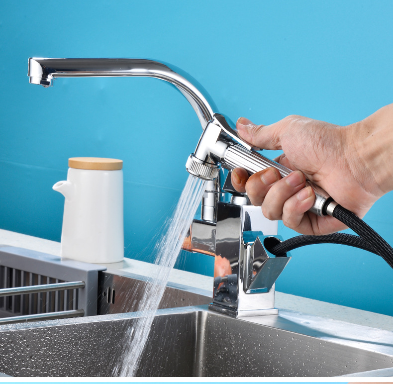 Kitchen Mixer Tap with Pull Out Spout Modern Brass High Spout 360 ...