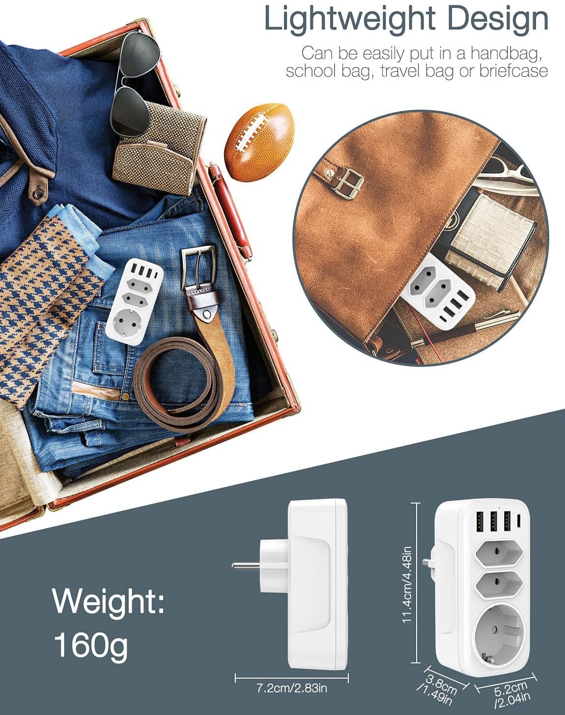 Adaptador de regleta de enchufes USB C de 4000 W, cargador USB múltiple con 3 USB + tipo C, 1 ...