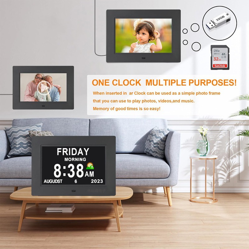 8inch Dementia 2.0 Clock with Unique Automatic DST and 30 Alarms, Sun ...