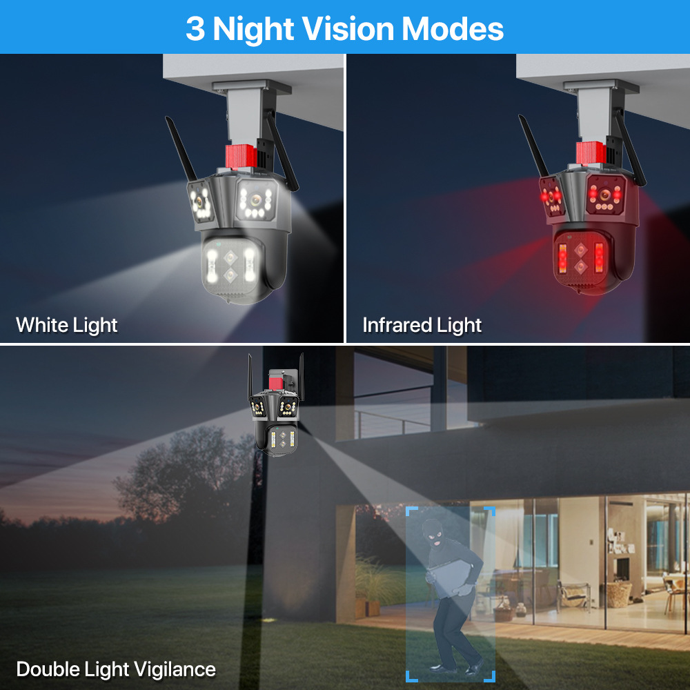 8K 16MP Security Camera, WiFi Camera 4 Lens 3 Screens PTZ 10X Zoom Two ...