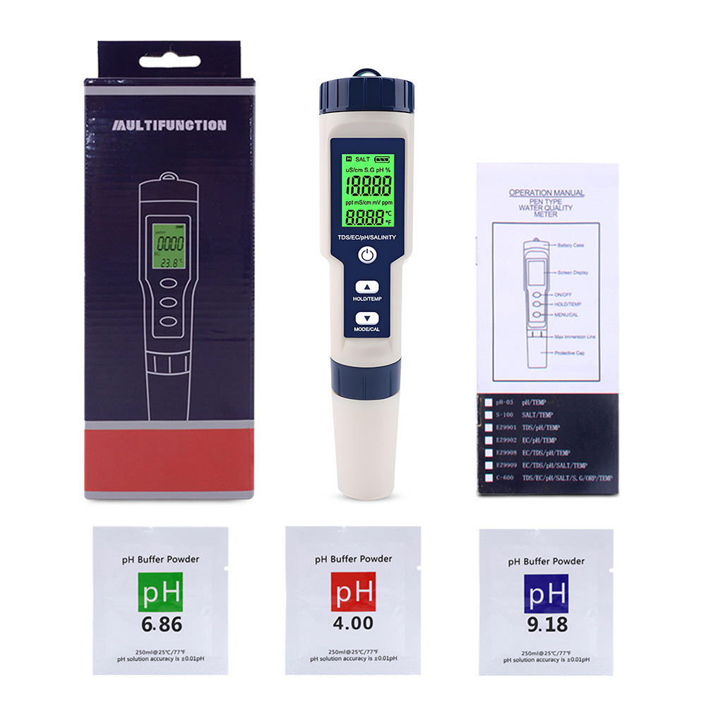 in 1 Electronic PH Meter with TDS EC Salinity Temperature, High ...