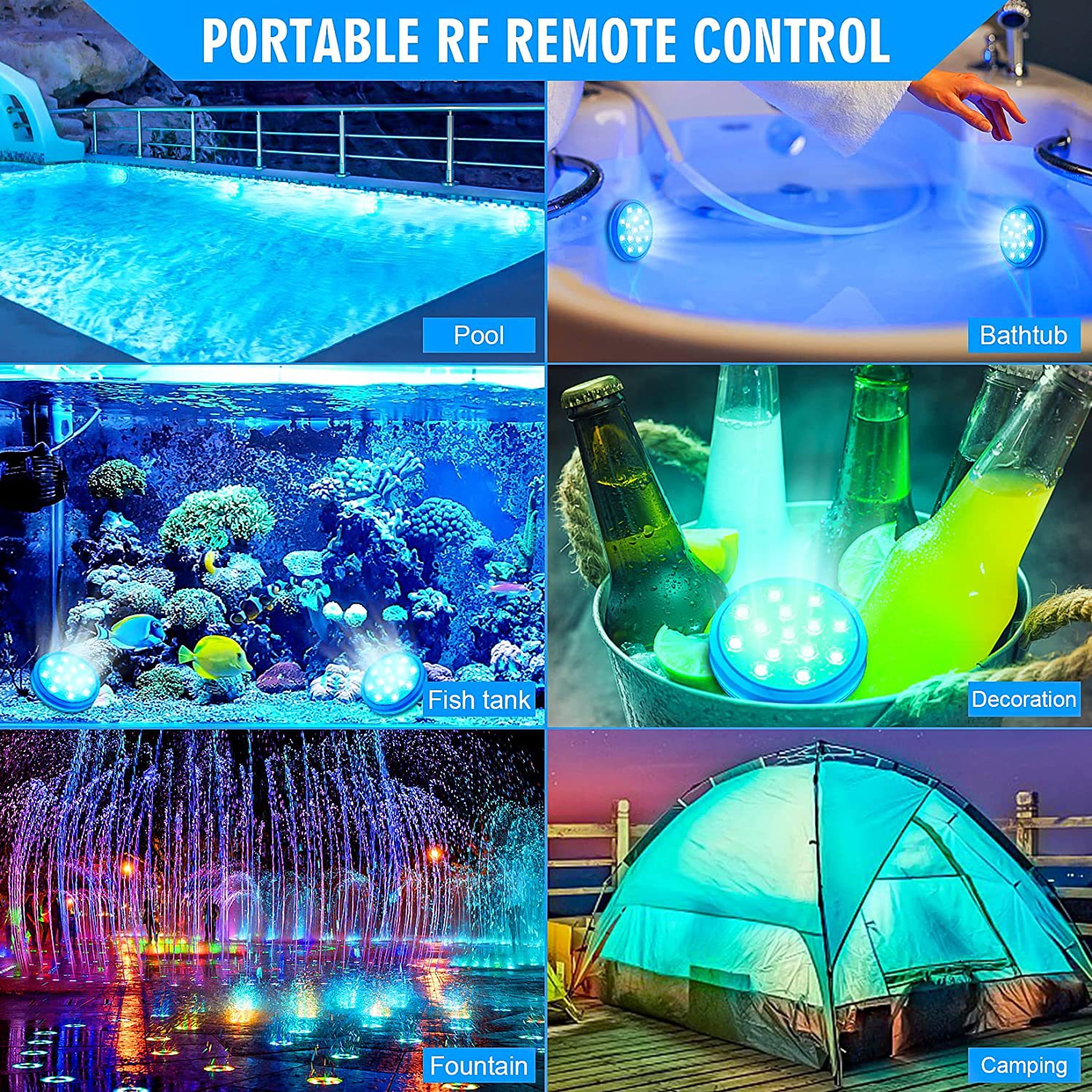 Pack Rechargeable Submersible LED Pool Lights 16 Colors with Remote ...