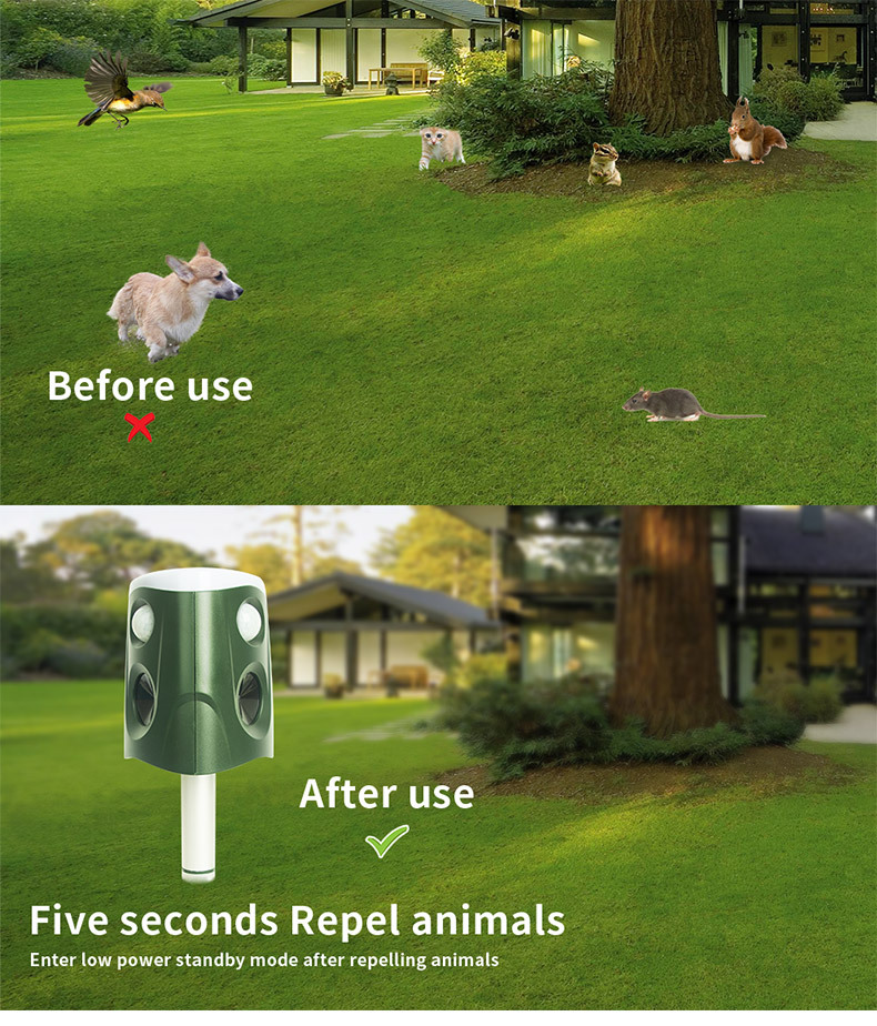 360 Degree Solar Powered Outdoor Animal Repeller, Plug-in Ultrasonic ...