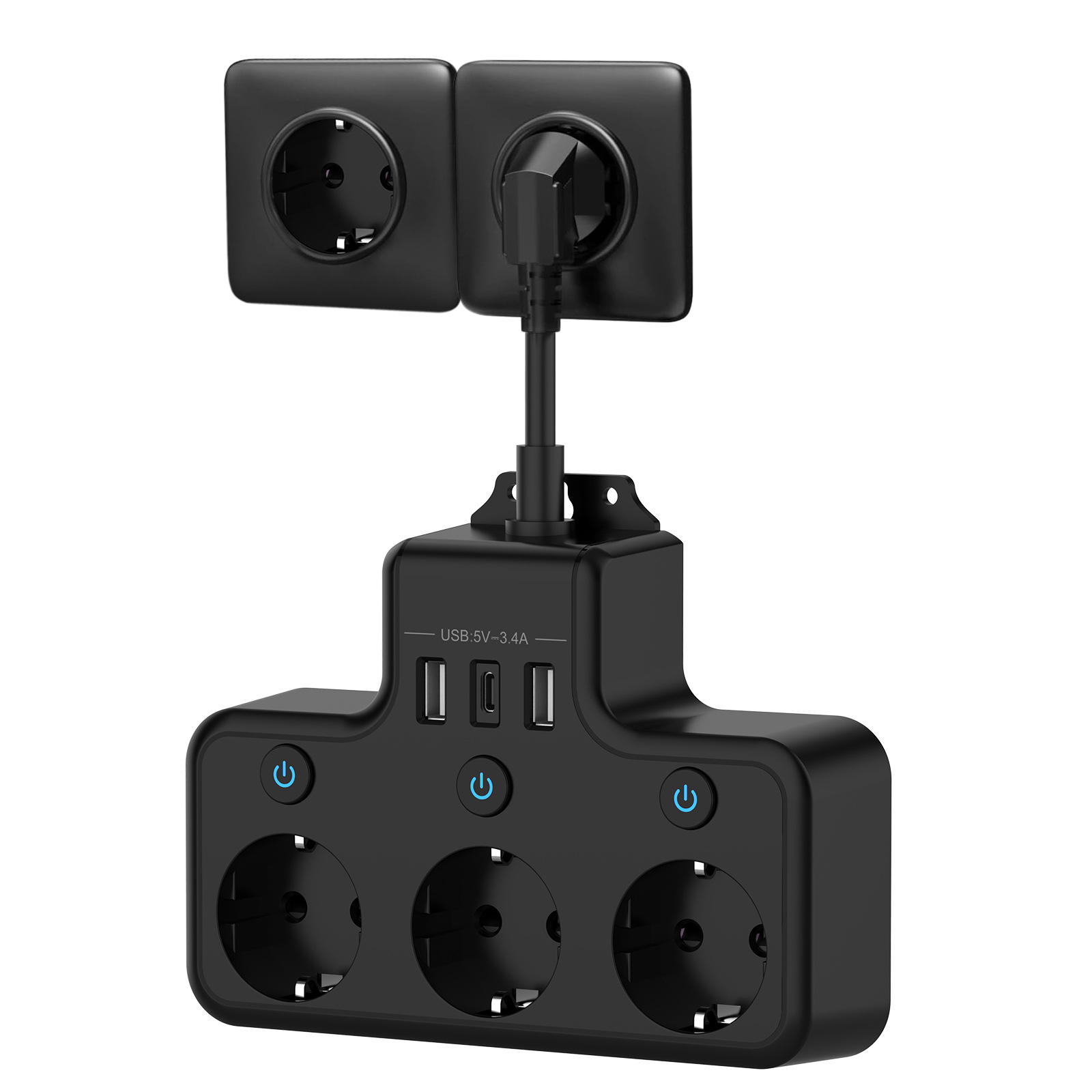 Mehrfachsteckdose mit Einzelschalter, Steckdosenleiste mit USB C 3 ...