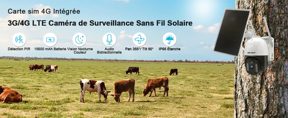 GENBOLT 3G/4G LTE Caméra Solaire Extérieure avec 8W Panneau Solaire ...