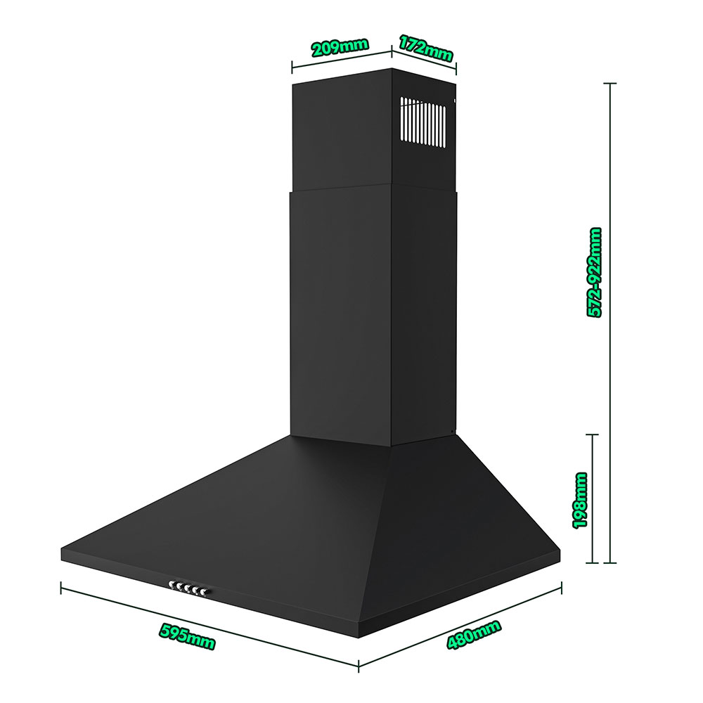 FIREGAS Black 60 cm Chimney Cooker Hood with Brushless Motor, Extractor ...