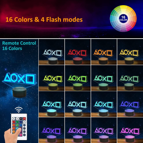 3D Lampe Gaming,Lampe Gamer 16 Couleurs Graduables, Rechargeable, Gamer ...