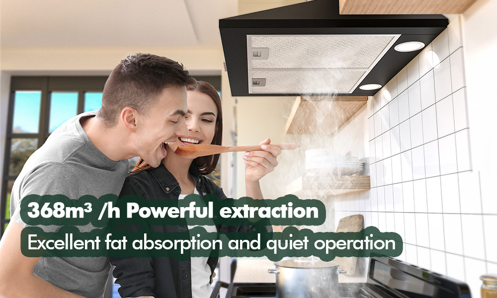 FIREGAS Black 60 cm Chimney Cooker Hood with Brushless Motor, Extractor ...