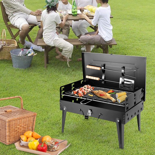 Barbecue au Charbon Mini Portable avec Support, Pliable Inox BBQ Grille ...