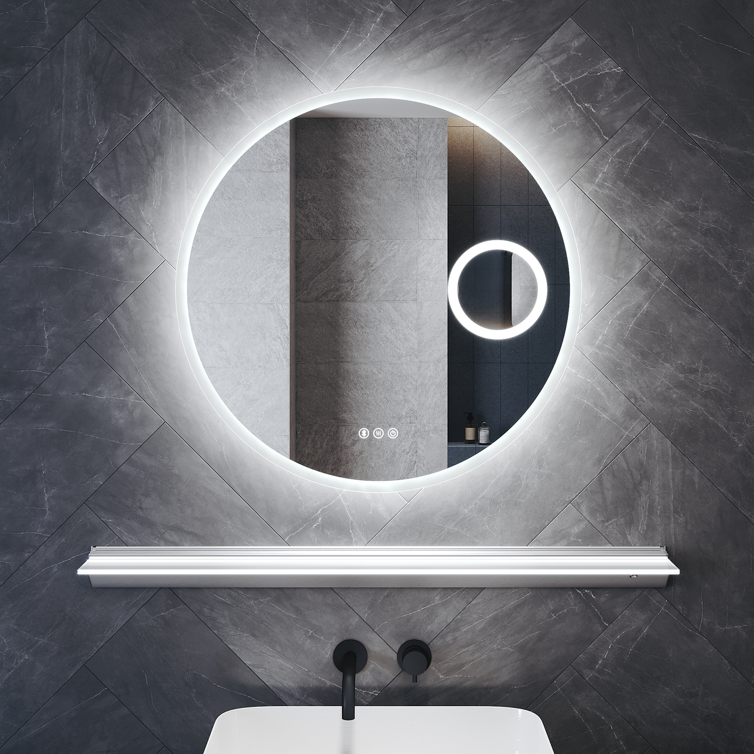 ELEGANT Bathroom LED Mirror with Bluetooth Anti-Fog and 3 Lighting ...