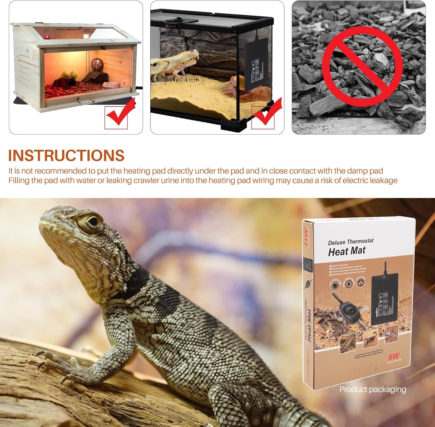 Reptile Heat Mat with Thermostat, Adjustable Terrarium Heating Pad for ...
