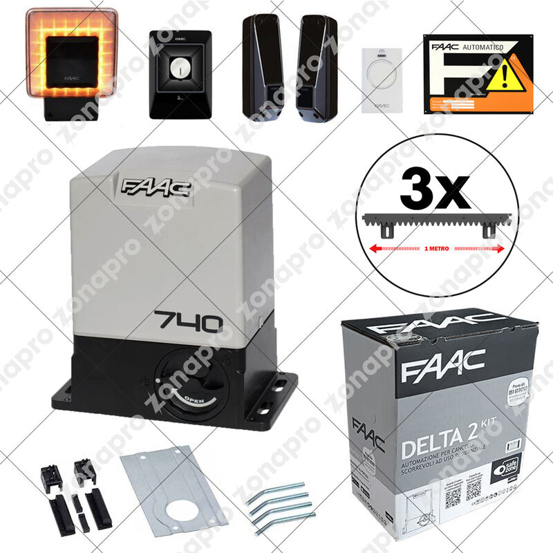 Faac 740 Delta 2 Kit 500Kg Con Cremagliera Nylon Automazione Cancello Scorrevole - Metri ...